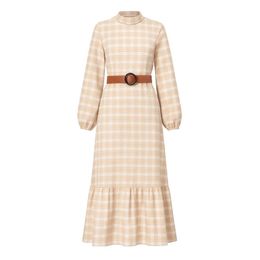 MODAMIHRAM Kleid Damen Gr&ouml;&szlig;e 48 beige / wei&szlig; Winterkleid