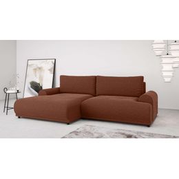Ecksofa Home Affaire "Marsby, mit Bettfunktion und Bettkasten, Ma&szlig;e: B/H/T 242/65/145 cm", rot (ziegelrot), B:242,2cm H:65cm T:145,5cm, 100% Polyester, Sofas, Ecksofa, L-Form mit Wellenunterfederung, Recamiere links oder rechts bestellbar