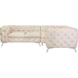 Chesterfield-Sofa Home Affaire "Ecksofa GLYNIS L-Form mit Wellenunterfederung, Maße B/T/H 264/204/75cm", beige (creme), B:264cm H:75cm T:204cm, Struktur (100% Polyester);Samtoptik (100% Polyester), Sofas, aufwändige Knopfheftung, moderne Chesterfield Optik, Fußfarbe wählbar