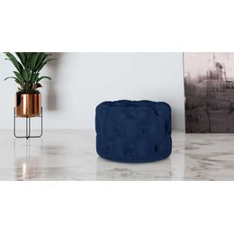 Hocker Home Affaire "FOLLINA", blau (dunkelblau), B:60cm H:39cm T:60cm, 100% Polyester, Hocker, Polsterhocker mit klassischer Chesterfield-Knopfheftung