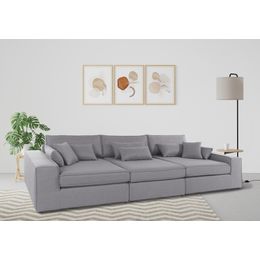 3-Sitzer OTTO HOME "Enid", grau (hellgrau), B:360cm H:75cm T:130cm, Baumwollmix (60% Baumwolle/40% Leinen);Struktur fein (100% Polyester);Samtoptik (100% Polyester), Sofas, 3 Teile, bestehend aus Modulen, in vielen Bez&uuml;gen, auch in Breitcord