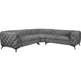 Chesterfield-Sofa Home Affaire "Ecksofa GLYNIS L-Form mit Wellenunterfederung, Maße B/T/H 264/264/75cm", grau (hellgrau), B:264cm H:75cm T:264cm, Struktur (100% Polyester);Samtoptik (100% Polyester), Sofas, aufwändige Knopfheftung, moderne Chesterfield Optik, Fußfarbe wählbar