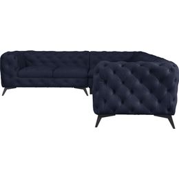 Chesterfield-Sofa Home Affaire "Ecksofa GLYNIS L-Form mit Wellenunterfederung, Maße B/T/H 323/264/75cm", blau (deep ocean), B:323cm H:75cm T:264cm, Struktur (100% Polyester);Samtoptik (100% Polyester), Sofas, aufwändige Knopfheftung, moderne Chesterfield Optik, Fußfarbe wählbar