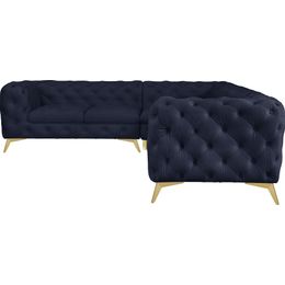Chesterfield-Sofa Home Affaire "Ecksofa GLYNIS L-Form mit Wellenunterfederung, Maße B/T/H 323/264/75cm", blau (deep ocean), B:323cm H:75cm T:264cm, Struktur (100% Polyester);Samtoptik (100% Polyester), Sofas, aufwändige Knopfheftung, moderne Chesterfield Optik, Fußfarbe wählbar