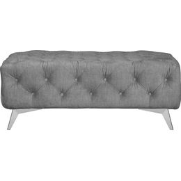 Polsterhocker Home Affaire "Glynis", grau (hellgrau), B:120cm H:45cm T:80cm, Struktur (100% Polyester);Samtoptik (100% Polyester), Hocker, Polsterhocker, aufw&auml;ndige Knopfheftung, moderne Chesterfield Optik, Fu&szlig;farbe w&auml;hlbar
