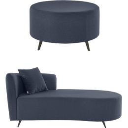 Recamiere Home Affaire "Hulby", blau (dunkelblau), B:182cm H:82cm T:90cm, 100% Polyester, Sofas, Recamiere, wahlweise mit und ohne Hocker und Armlehne links oder rechts
