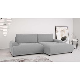 Ecksofa Home Affaire "Marsby, mit Bettfunktion und Bettkasten, Ma&szlig;e: B/H/T 242/65/145 cm", grau (hellgrau), B:242,2cm H:65cm T:145,5cm, 100% Polyester, Sofas, Ecksofa, L-Form mit Wellenunterfederung, Recamiere links oder rechts bestellbar