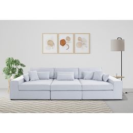 3-Sitzer OTTO HOME "Enid", silber, B:360cm H:75cm, Baumwollmix (60% Baumwolle/40% Leinen);Struktur fein (100% Polyester);Samtoptik (100% Polyester);Samtvelours (100% Polyester);Struktur (100% Polyester);Struktur recycelt (100% recyceltes Polyester), Sofas, 3 Teile, bestehend aus Modulen, in vielen Bez&uuml;gen, auch in Breitcord