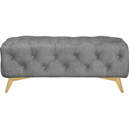 Polsterhocker Home Affaire "Glynis", grau (hellgrau), B:120cm H:45cm T:80cm, Struktur (100% Polyester);Samtoptik (100% Polyester), Hocker, Polsterhocker, aufw&auml;ndige Knopfheftung, moderne Chesterfield Optik, Fu&szlig;farbe w&auml;hlbar