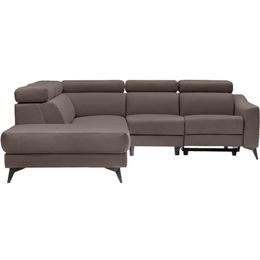 Ecksofa Home Affaire "Valerio", braun, B:240cm H:78cm T:222cm, Struktur (100% Polyester);Samtoptik (100% Polyester);Kunstleder;NaturLEDER/Kunstleder, Sofas, Ecksofa, mit 1 elektrischer Relaxfunktion und USB-Anschlu&szlig;