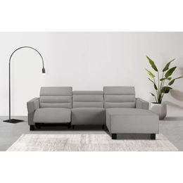 Ecksofa Home Affaire "Carpari, L-Form, 263 cm, manuelle o. elektrische Relaxfunktion", grau (hellgrau), B:263cm H:97cm T:179cm, Sofas, Ecksofa, USB A/C und Kopfteilverstellung