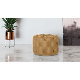 Hocker Home Affaire "FOLLINA", gold, B:60cm H:39cm T:60cm, 100% Polyester, Hocker, Polsterhocker mit klassischer Chesterfield-Knopfheftung