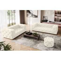 2-Sitzer Home Affaire "FOLLINA", beige (creme), B:193cm H:71cm T:100cm, 100% Polyester, Sofas, 2-Sitzer Sofa mit klassischer Chesterfield-Knopfheftung
