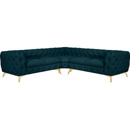 Chesterfield-Sofa Home Affaire "Ecksofa GLYNIS L-Form mit Wellenunterfederung, Maße B/T/H 264/264/75cm", blau (petrol), H:75cm T:264cm, Struktur (100% Polyester);Samtoptik (100% Polyester), Sofas, aufwändige Knopfheftung, moderne Chesterfield Optik, Fußfarbe wählbar