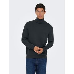 Only & Sons Rollkragenpullover ONLY & SONS "ONSHOLGER REG ROLL NECK KNIT - OTL", Herren, Gr. M, blau (schwarz navy), Strick, Obermaterial: 100% Baumwolle, gestreift, regular fit, Rippbündchen, Pullover