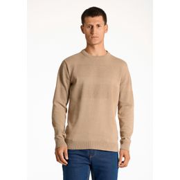 Strickpullover LINDBERGH "LINDBERGH Strickpullover", Herren, Gr. L, beige (sand), Obermaterial: 100% Baumwolle, Rundhals, Pullover