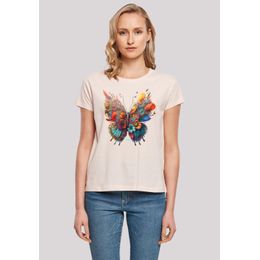 T-Shirt F4NT4STIC "Schmetterling Blume", Damen, Gr. L, pink, Obermaterial: 100% Baumwolle, oversize, Rundhals, ohne Bündchen, Shirts, Print