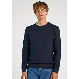 Strickpullover LINDBERGH "LINDBERGH Strickpullover", Herren, Gr. L, blau (navy), Obermaterial: 60% Baumwolle, 40% Polyester, Rundhals, Pullover