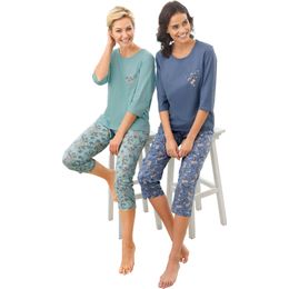 w&auml;schepur Damen Schlafanz&uuml;ge mit Dehnbund-Hose lindgr&uuml;n + bleu, Gr&ouml;&szlig;e 40/42