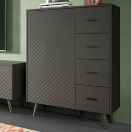 Pharao24.de Wohnzimmer Schrank Highboard in Grau mit vier Schubladen