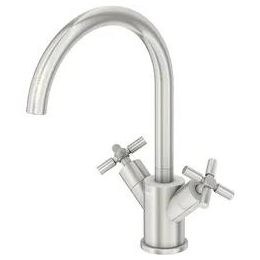 Steinberg Serie 250 Waschtischarmatur, schwenkbar, Zweigriff, mit Ablaufgarnitur, Ausladung 155mm, 2501500BN, Farbe: Brushed Nickel