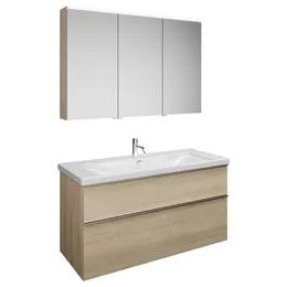 Burgbad Eqio Set, bestehend aus Spiegelschrank rechts, Keramik-Waschtisch und Waschtischunterschrank, Breite 1230mm, SFAN123LF3180C0001G0251, Farbe: Eiche Dekor Cashmere / Eiche Dekor Cashmere,