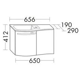 Burgbad Sinea G&auml;ste Bad Glas-Waschtisch inklusive Waschtischunterschrank, Becken rechts, Breite 670 mm, SELM065R313K0040, Farbe: Schwarz Hochglanz / Wei&szlig; Gl&auml;nzend