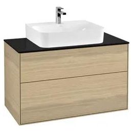 Villeroy & Boch Villeroy & Boch Finion Waschtischunterschrank, 2 Ausz&uuml;ge, mit Beleuchtung, Waschbecken mittig, 1000x603x501mm, Glass Black Matt, G10200PC, Farbe: Oak Veneer