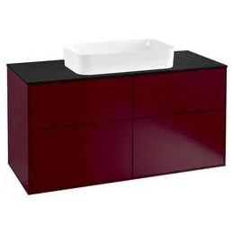 Villeroy & Boch Villeroy & Boch Finion Waschtischunterschrank, 4 Ausz&uuml;ge, mit Beleuchtung, Waschbecken mittig, mit Hahnloch, 1200x603x501mm, Glass Black Matt, G26200HB, Farbe: Peony