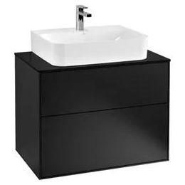 Villeroy & Boch Villeroy & Boch Finion Waschtischunterschrank, 2 Ausz&uuml;ge, Waschbecken mittig, 800x603x501mm, Glass Black Matt, F09200PD, Farbe: Black Matt Lacquer