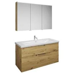 Burgbad Eqio Set, bestehend aus Spiegelschrank rechts, Keramik-Waschtisch und Waschtischunterschrank, Breite 1230mm, SFAN123LF5662C0001G0146, Farbe: Eiche Dekor Urban / Eiche Dekor Urban, Griff Chrom