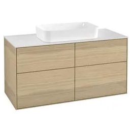 Villeroy & Boch Villeroy & Boch Finion Waschtischunterschrank, 4 Ausz&uuml;ge, mit Beleuchtung, Waschbecken mittig, mit Hahnloch, 1200x603x501mm, Glass White Matt, G26100PC, Farbe: Oak Veneer