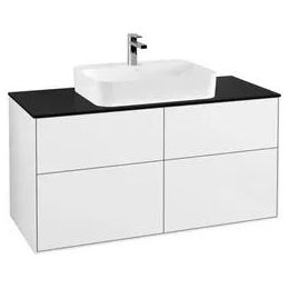 Villeroy & Boch Villeroy & Boch Finion Waschtischunterschrank, 4 Ausz&uuml;ge, mit Beleuchtung, Waschbecken mittig, 1200x603x501mm, Glass Black Matt, G38200GF, Farbe: Glossy White Lacquer
