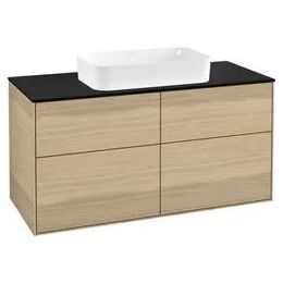 Villeroy & Boch Villeroy & Boch Finion Waschtischunterschrank, 4 Ausz&uuml;ge, mit Beleuchtung, Waschbecken mittig, mit Hahnloch, 1200x603x501mm, Glass Black Matt, G26200PC, Farbe: Oak Veneer