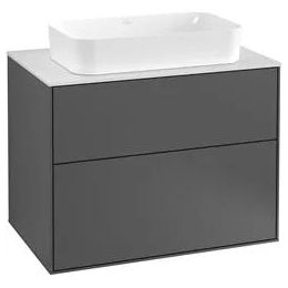 Villeroy & Boch Villeroy & Boch Finion Waschtischunterschrank, 2 Ausz&uuml;ge, Waschbecken mittig, mit Hahnloch, 800x603x501mm, Glass White Matt, F22100GK, Farbe: Anthracite Matt