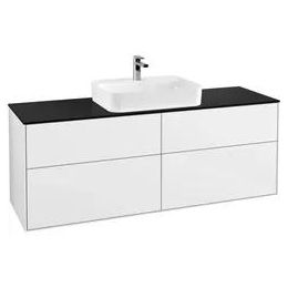 Villeroy & Boch Villeroy & Boch Finion Waschtischunterschrank, 4 Ausz&uuml;ge, mit Beleuchtung, Waschbecken mittig, 1600x603x501mm, Glass Black Matt, G44200GF, Farbe: Glossy White Lacquer