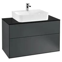 Villeroy & Boch Villeroy & Boch Finion Waschtischunterschrank, 2 Ausz&uuml;ge, mit Beleuchtung, Waschbecken mittig, 1000x603x501mm, Glass Black Matt, G10200HG, Farbe: Midnight Blue Matt Lacquer