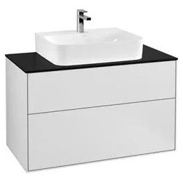 Villeroy & Boch Villeroy & Boch Finion Waschtischunterschrank, 2 Ausz&uuml;ge, mit Beleuchtung, Waschbecken mittig, 1000x603x501mm, Glass Black Matt, G10200MT, Farbe: White Matt Lacquer
