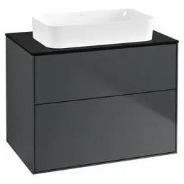 Villeroy & Boch Villeroy & Boch Finion Waschtischunterschrank, 2 Ausz&uuml;ge, mit Beleuchtung, Waschbecken mittig, ohne Hahnloch, 800x603x501mm, Glass Black Matt, G63200HG, Farbe: Midnight Blue Matt Lacquer