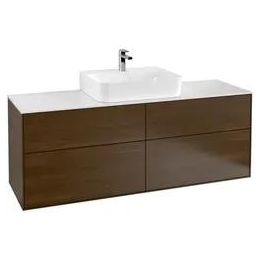 Villeroy & Boch Villeroy & Boch Finion Waschtischunterschrank, mit Beleuchtung, Waschbecken mittig, 1600x603x501mm, Glass White Matt, G19100GN, Farbe: Walnut Veneer