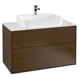 Villeroy & Boch Villeroy & Boch Finion Waschtischunterschrank, 2 Ausz&uuml;ge, Waschbecken mittig, 1000x603x501mm, Glass White Matt, F35100GN, Farbe: Walnut Veneer
