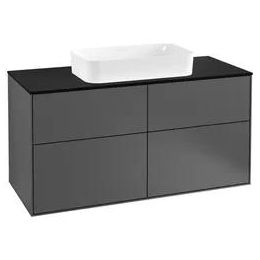Villeroy & Boch Villeroy & Boch Finion Waschtischunterschrank, 4 Ausz&uuml;ge, mit Beleuchtung, Waschbecken mittig, mit Hahnloch, 1200x603x501mm, Glass Black Matt, G26200GK, Farbe: Anthracite Matt