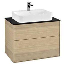 Villeroy & Boch Villeroy & Boch Finion Waschtischunterschrank, 2 Ausz&uuml;ge, mit Beleuchtung, 800x603x501mm, Glass Black Matt, G34200PC, Farbe: Oak Veneer