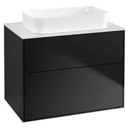 Villeroy & Boch Villeroy & Boch Finion Waschtischunterschrank, 2 Ausz&uuml;ge, mit Beleuchtung, Waschbecken mittig, ohne Hahnloch, 800x603x501mm, Glass White Matt, G63100PD, Farbe: Black Matt Lacquer
