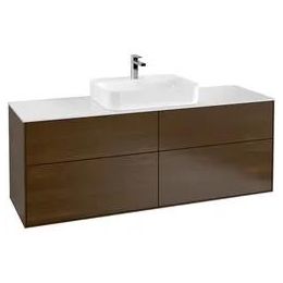 Villeroy & Boch Villeroy & Boch Finion Waschtischunterschrank, 4 Ausz&uuml;ge, mit Beleuchtung, Waschbecken mittig, 1600x603x501mm, Glass White Matt, G44100GN, Farbe: Walnut Veneer
