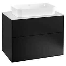 Villeroy & Boch Villeroy & Boch Finion Waschtischunterschrank, 2 Ausz&uuml;ge, Waschbecken mittig, mit Hahnloch, 800x603x501mm, Glass White Matt, F22100PD, Farbe: Black Matt Lacquer