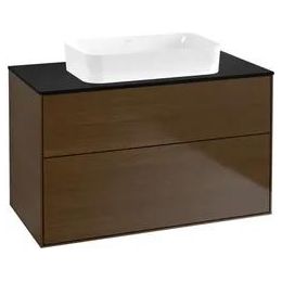 Villeroy & Boch Villeroy & Boch Finion Waschtischunterschrank, 2 Ausz&uuml;ge, Waschbecken mittig, ohne Hahnloch, 1000x603x501mm, Glass Black Matt, F64200GN, Farbe: Walnut Veneer