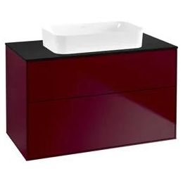 Villeroy & Boch Villeroy & Boch Finion Waschtischunterschrank, 2 Ausz&uuml;ge, Waschbecken mittig, ohne Hahnloch, 1000x603x501mm, Glass Black Matt, F64200HB, Farbe: Peony
