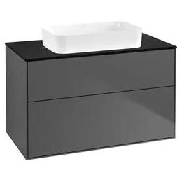 Villeroy & Boch Villeroy & Boch Finion Waschtischunterschrank, 2 Ausz&uuml;ge, Waschbecken mittig, ohne Hahnloch, 1000x603x501mm, Glass Black Matt, F64200GK, Farbe: Anthracite Matt