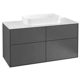 Villeroy & Boch Villeroy & Boch Finion Waschtischunterschrank, 4 Ausz&uuml;ge, mit Beleuchtung, Waschbecken mittig, mit Hahnloch, 1200x603x501mm, Glass White Matt, G26100GK, Farbe: Anthracite Matt